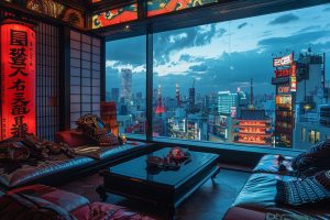 Cyberpunk Japanese-Style Apartments of Neo Tokyo City