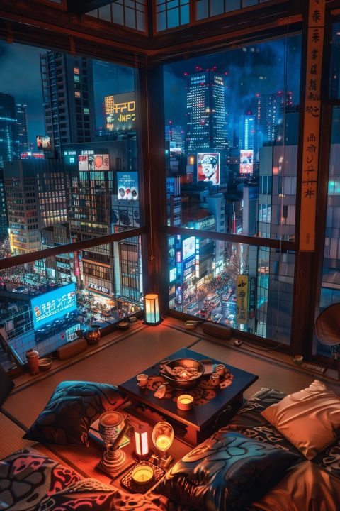 Cyberpunk Japanese-Style Apartments of Neo Tokyo City
