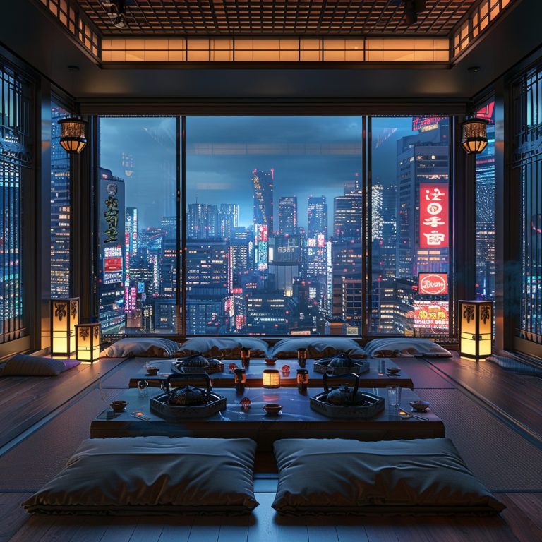 Cyberpunk Japanese-Style Apartments of Neo Tokyo City