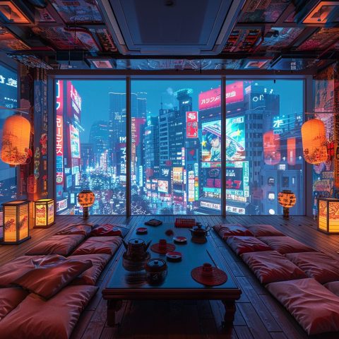 Cyberpunk Japanese-Style Apartments of Neo Tokyo City