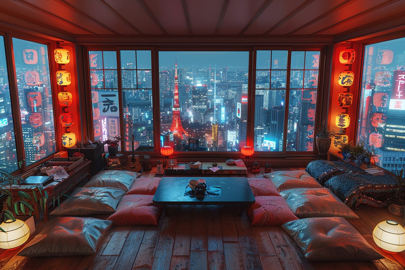Cyberpunk Japanese-Style Apartments of Neo Tokyo City