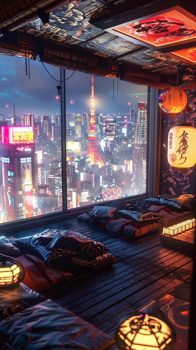 Cyberpunk Japanese-Style Apartments of Neo Tokyo City
