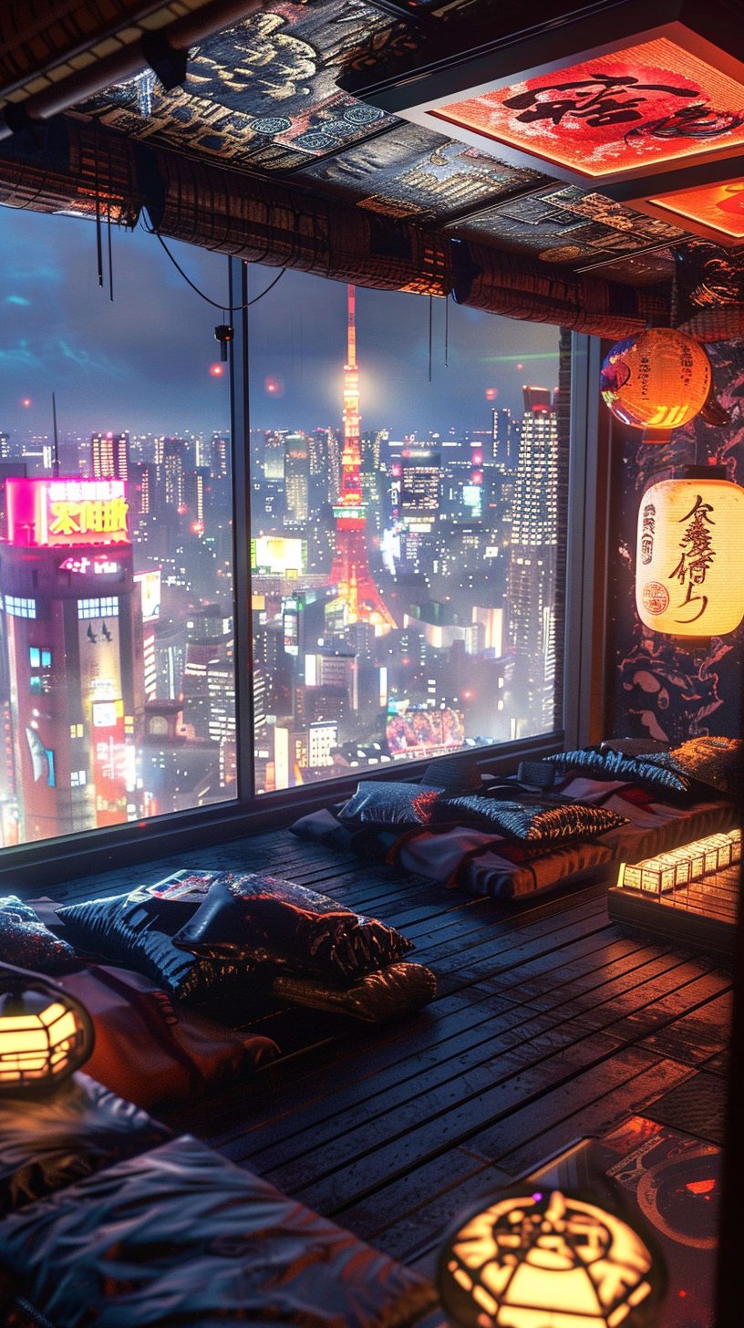 Cyberpunk Japanese-Style Apartments of Neo Tokyo City