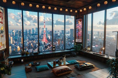 Cyberpunk Japanese-Style Apartments of Neo Tokyo City