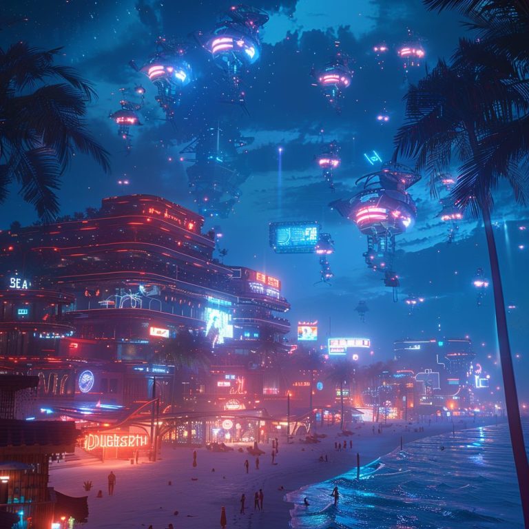Futuristic Beach Resort of Cyberpunk City