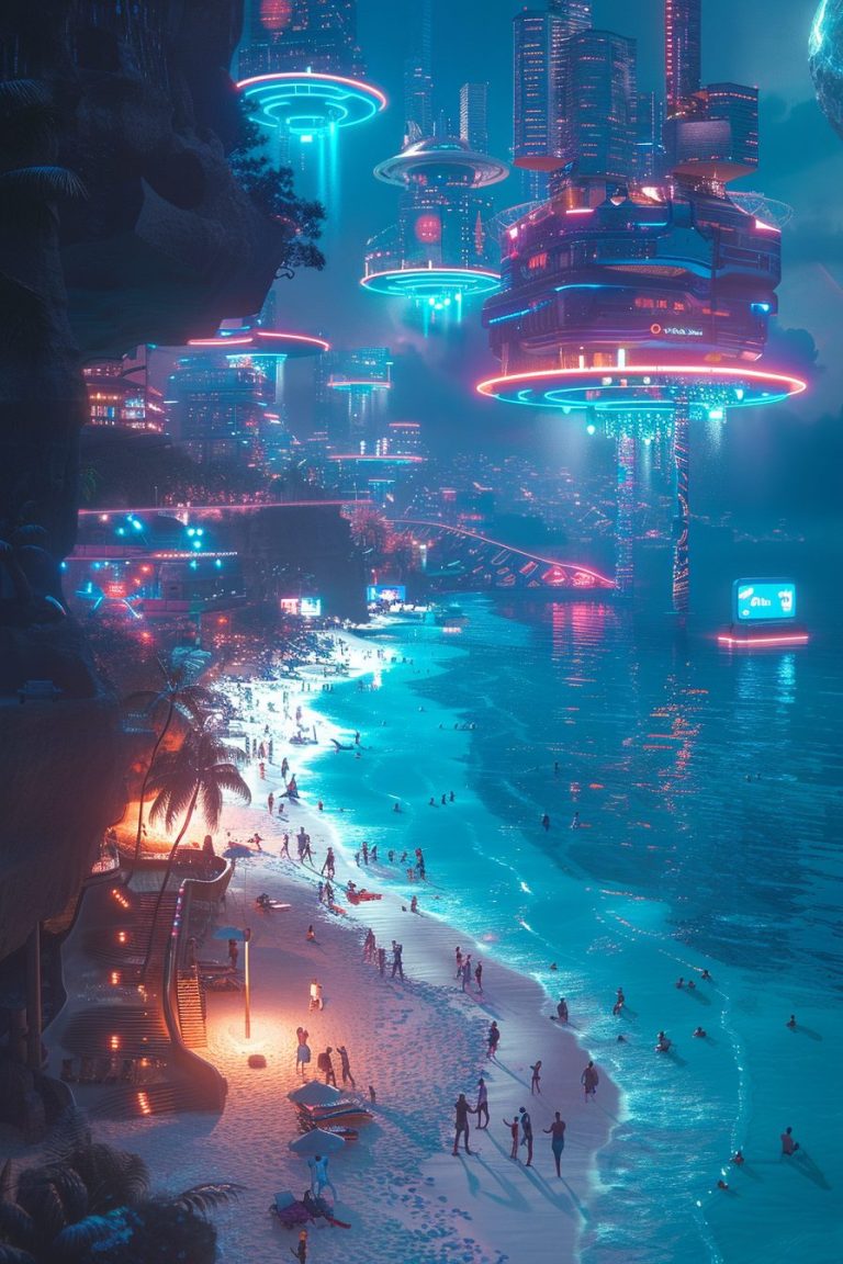Futuristic Beach Resort of Cyberpunk City