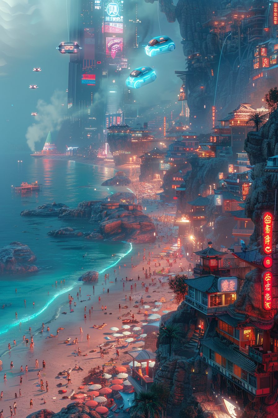 Futuristic Beach Resort of Cyberpunk City