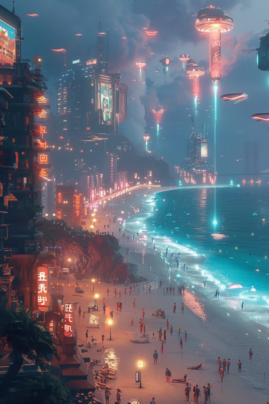 Futuristic Beach Resort of Cyberpunk City
