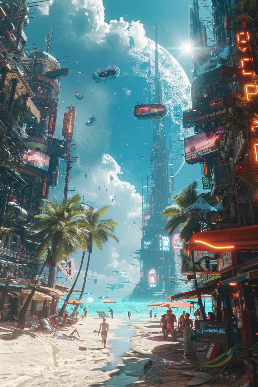 Futuristic Beach Resort of Cyberpunk City