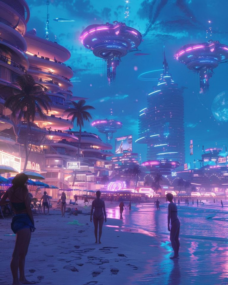Futuristic Beach Resort of Cyberpunk City