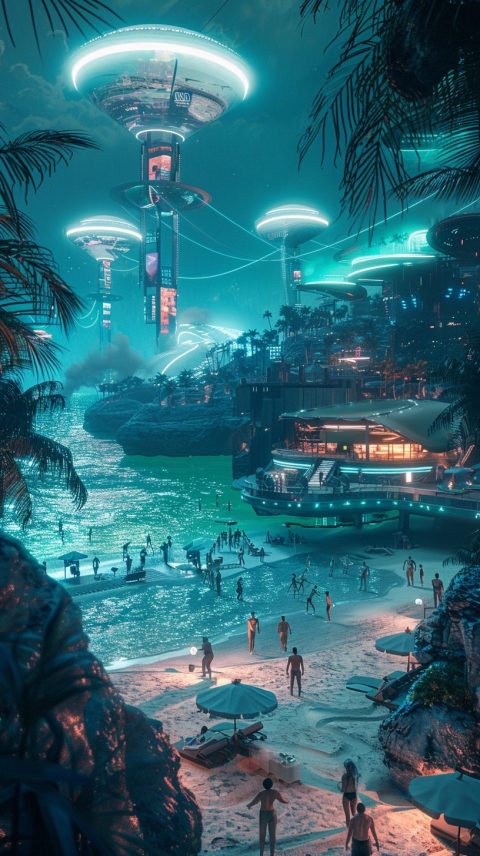 Futuristic Beach Resort of Cyberpunk City