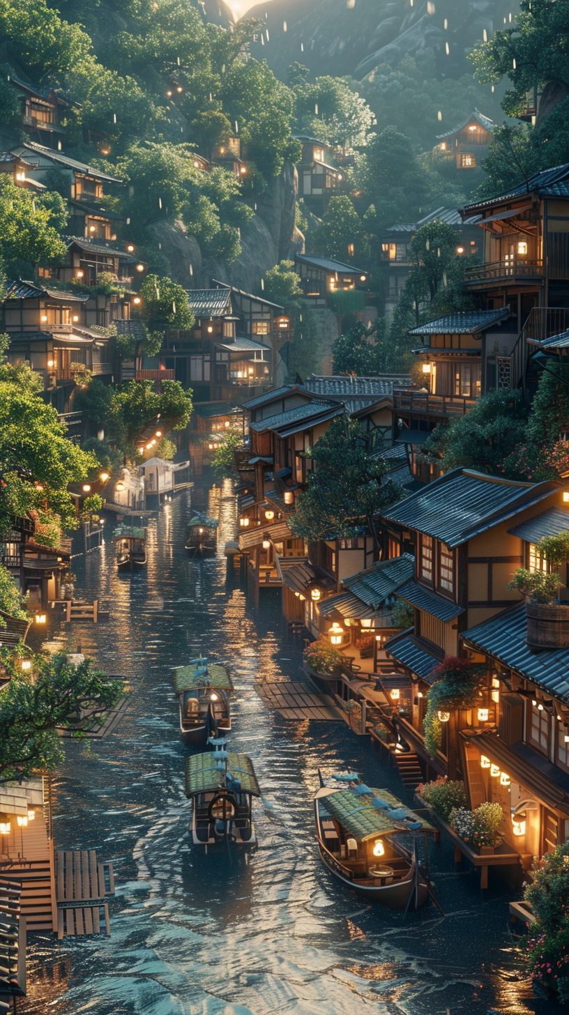 Japanese Townhouses By The River