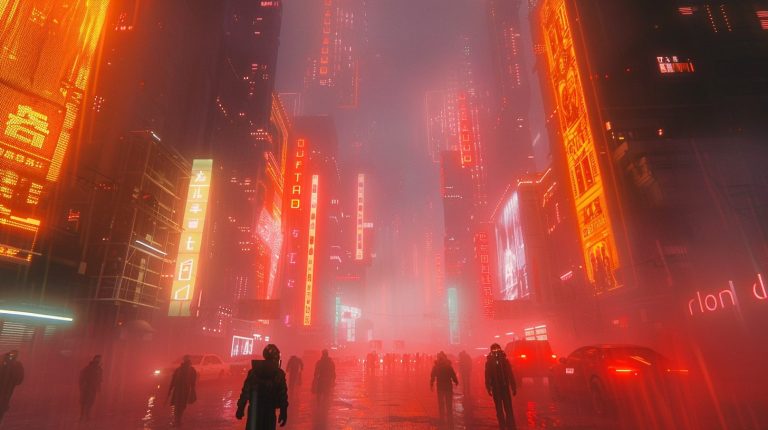 Urban Landscape with an Orange Neon Atmosphere