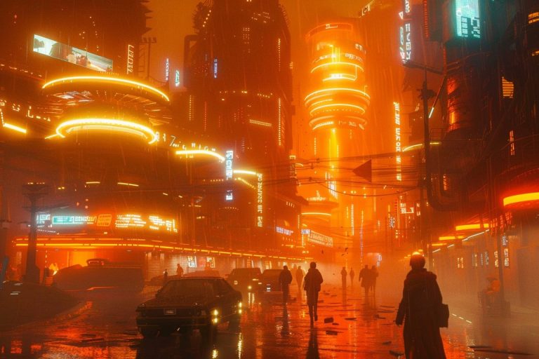 Urban Landscape with an Orange Neon Atmosphere