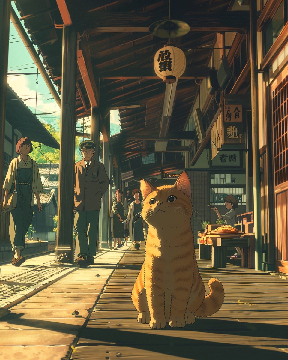 Cats at Japanese-Style Train Stations – Anime Vibes