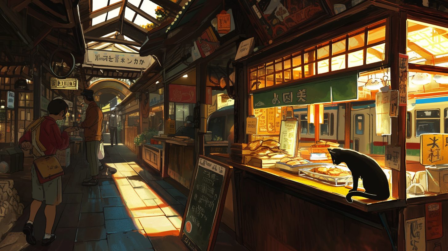 Cats at Japanese-Style Train Stations – Anime Vibes