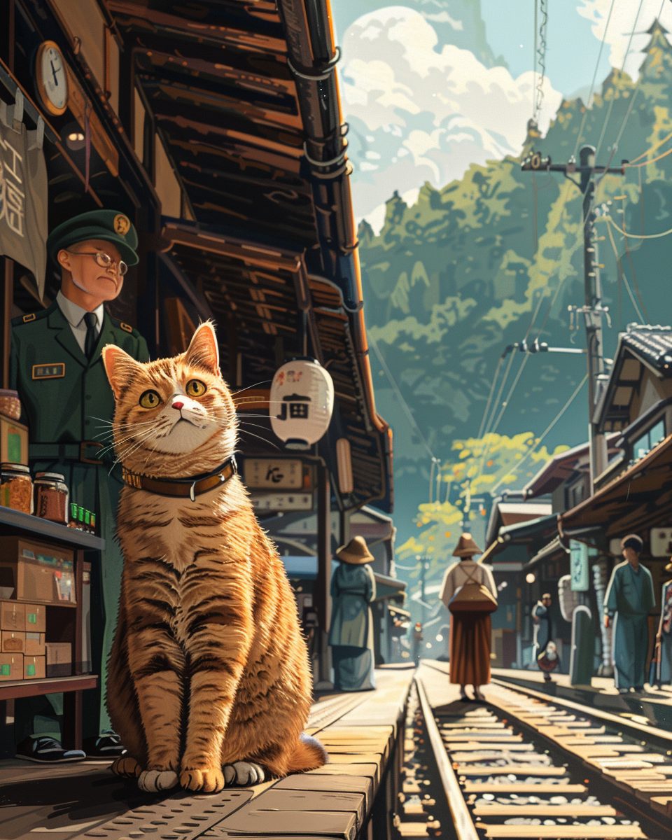 Cats at Japanese-Style Train Stations – Anime Vibes
