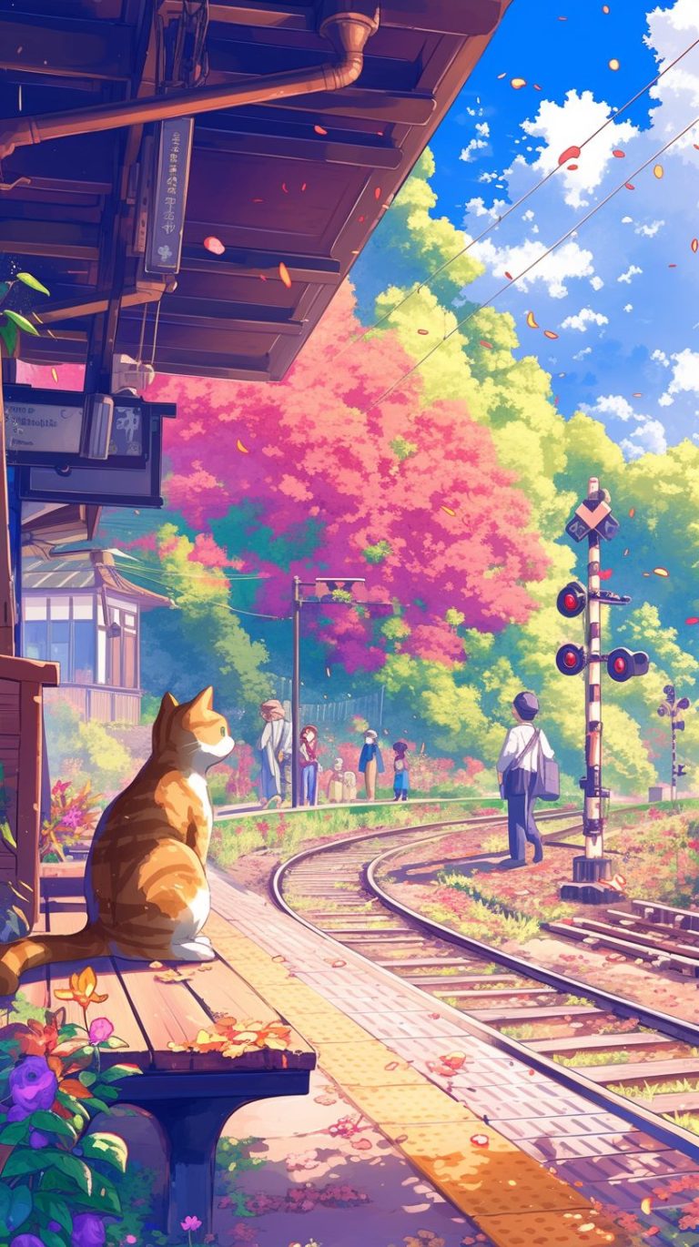 Cats at Japanese-Style Train Stations – Anime Vibes