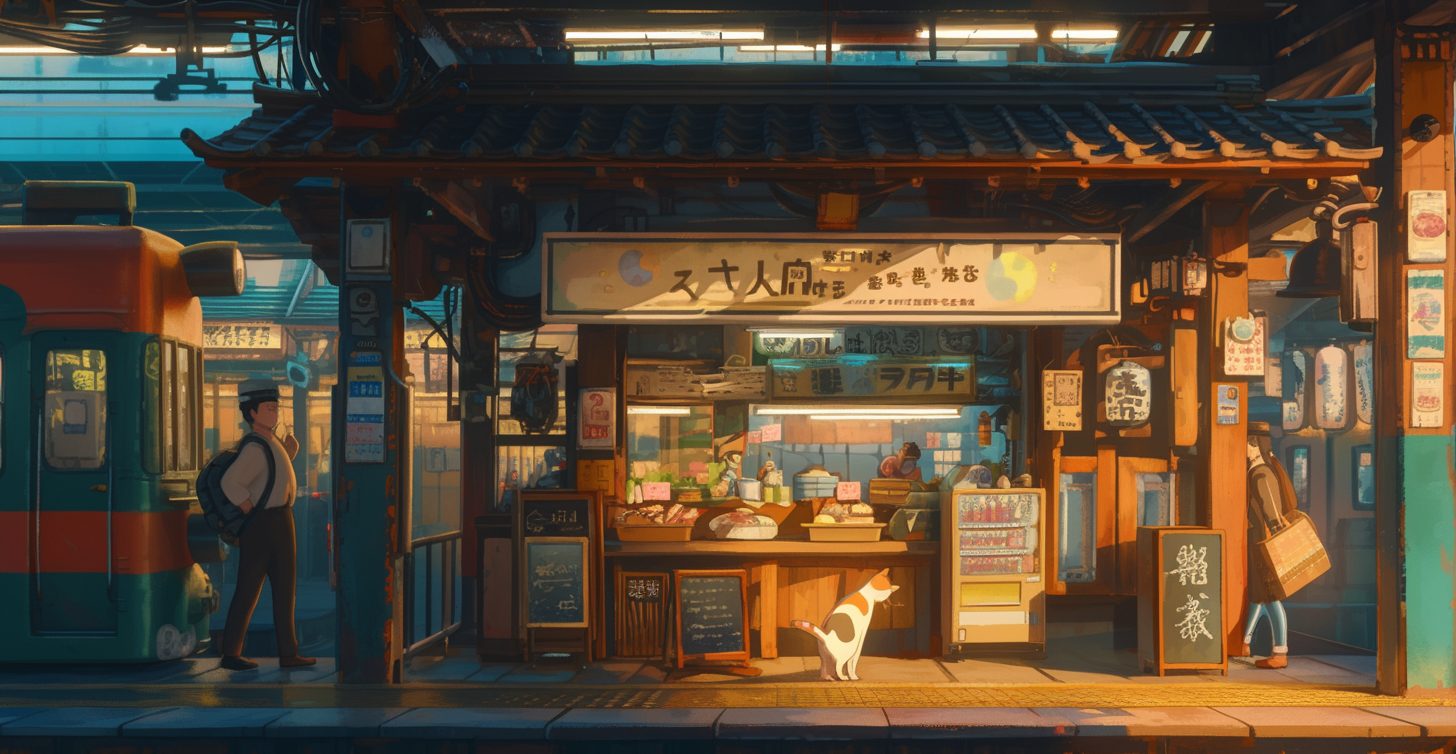 Cats at Japanese-Style Train Stations – Anime Vibes
