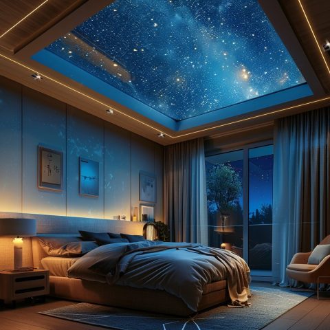 Contemporary Bedrooms with Skylight Views of the Night Sky