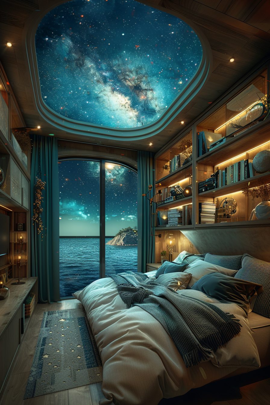 Contemporary Bedrooms with Skylight Views of the Night Sky