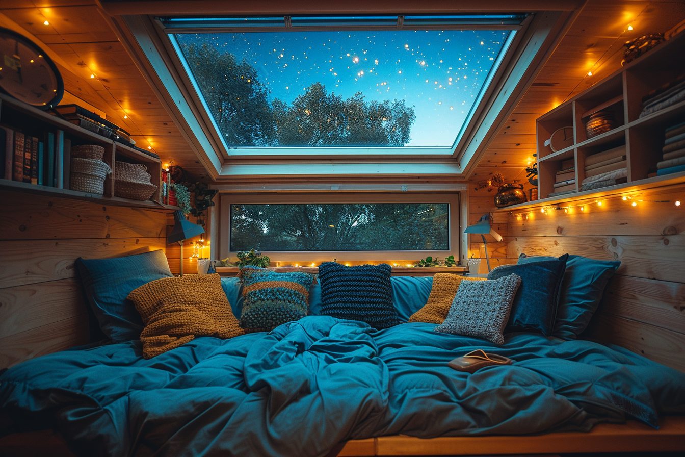 Contemporary Bedrooms with Skylight Views of the Night Sky