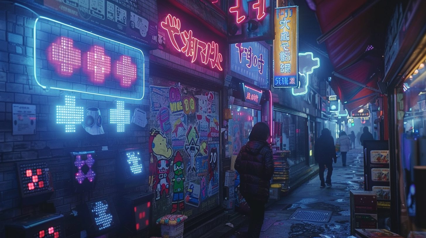 Cyberpunk Streets with Retro Gaming Vibes