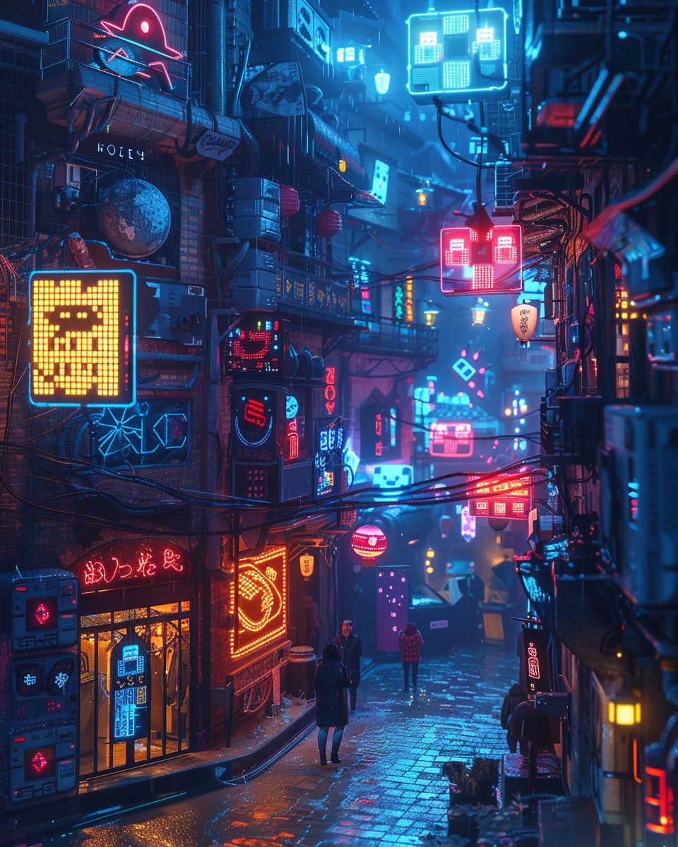 Cyberpunk Streets with Retro Gaming Vibes