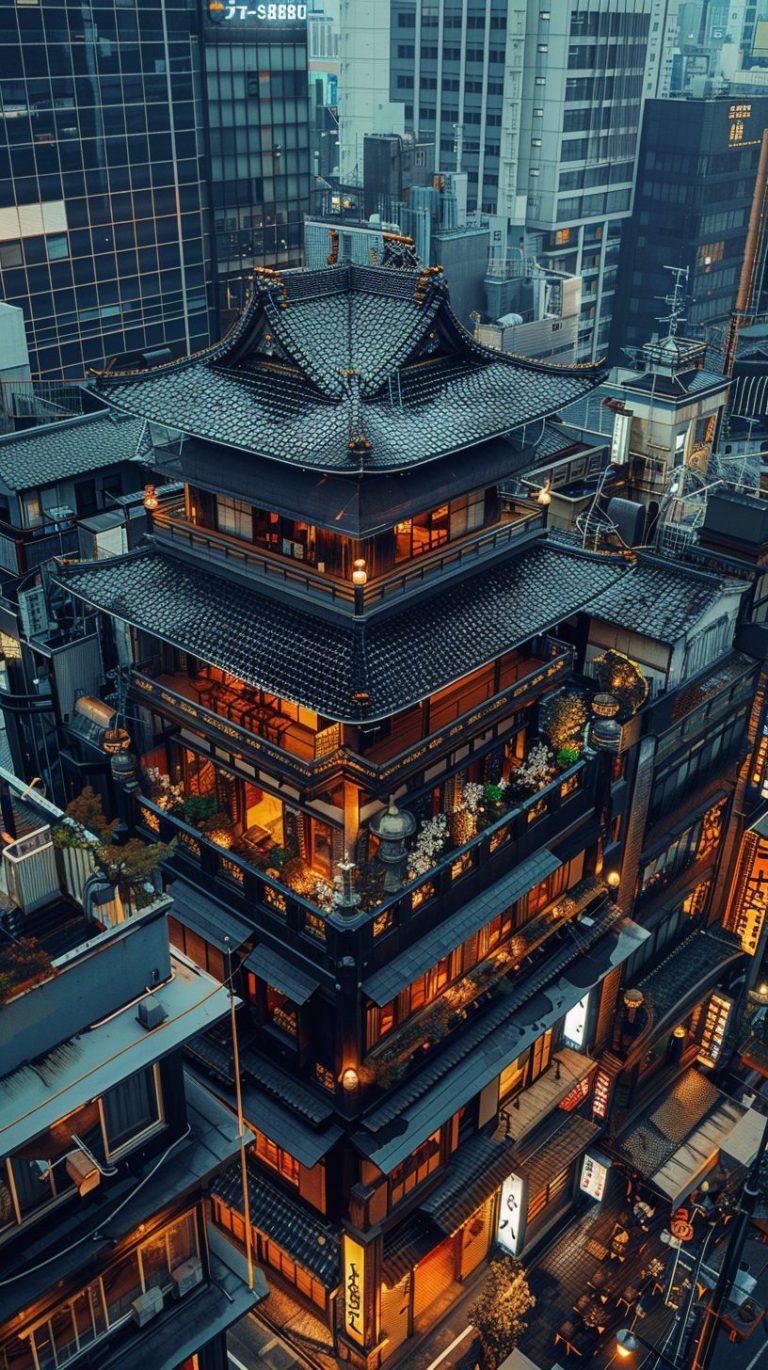 Traditional Japanese Houses Built On Modern Buildings’ Rooftops