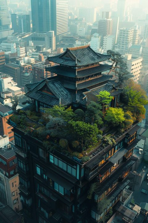 Traditional Japanese Houses Built On Modern Buildings’ Rooftops