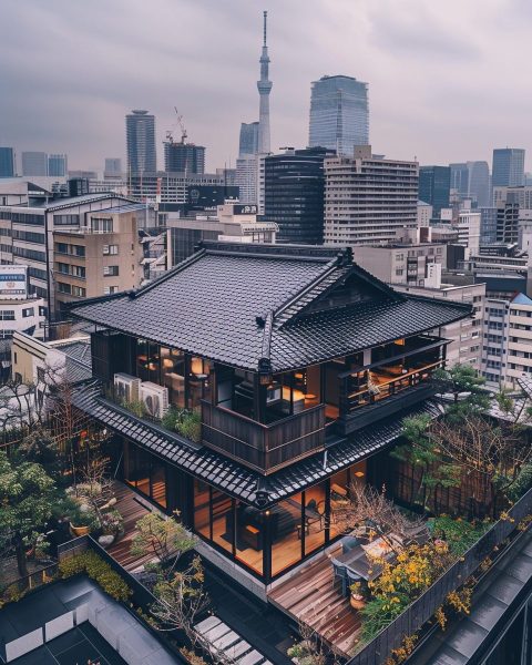 Traditional Japanese Houses Built On Modern Buildings’ Rooftops