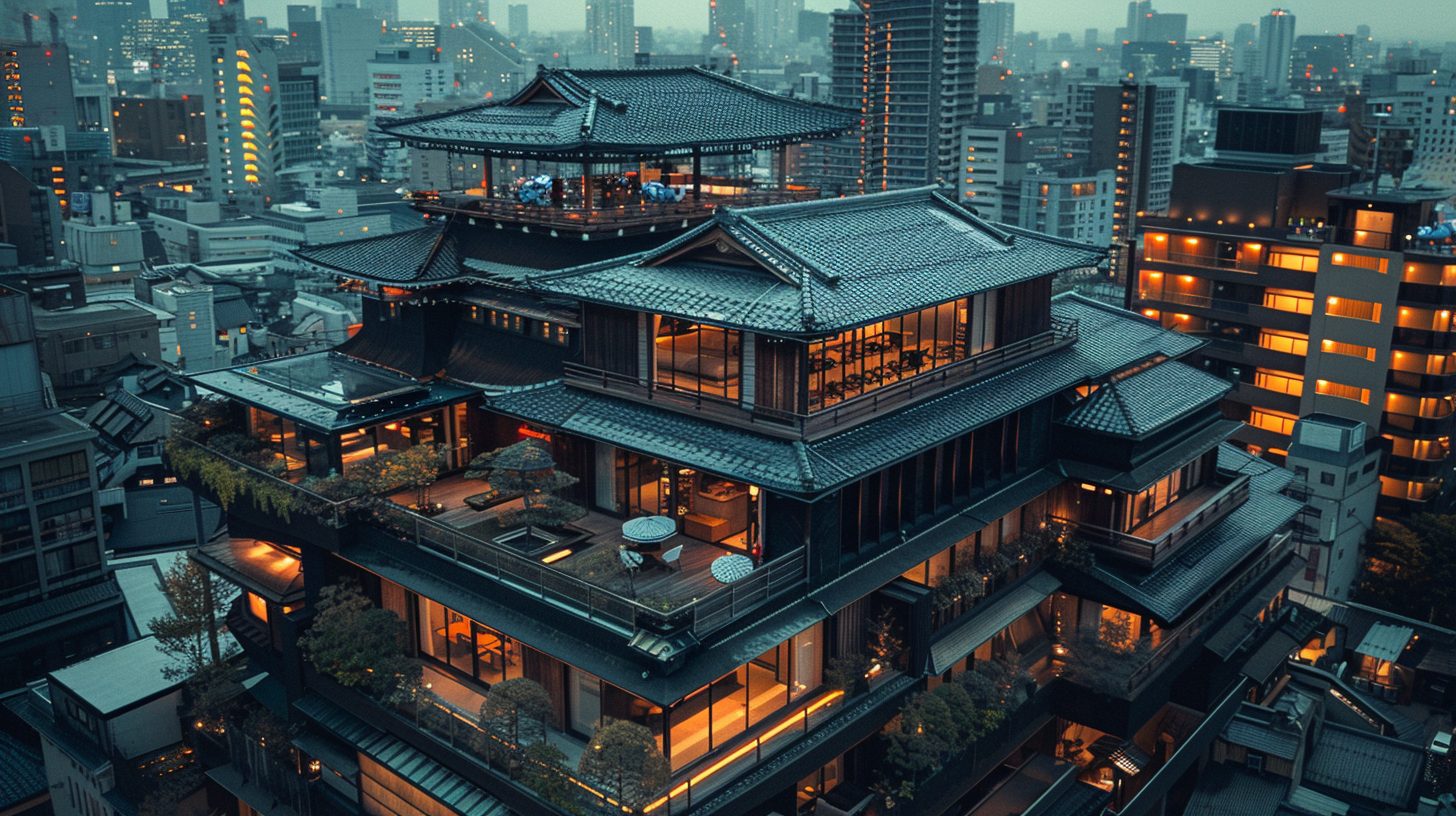 Traditional Japanese Houses Built On Modern Buildings’ Rooftops