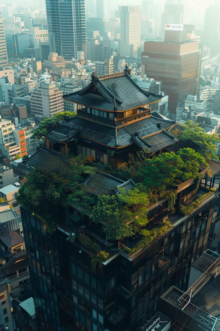Traditional Japanese Houses Built On Modern Buildings’ Rooftops
