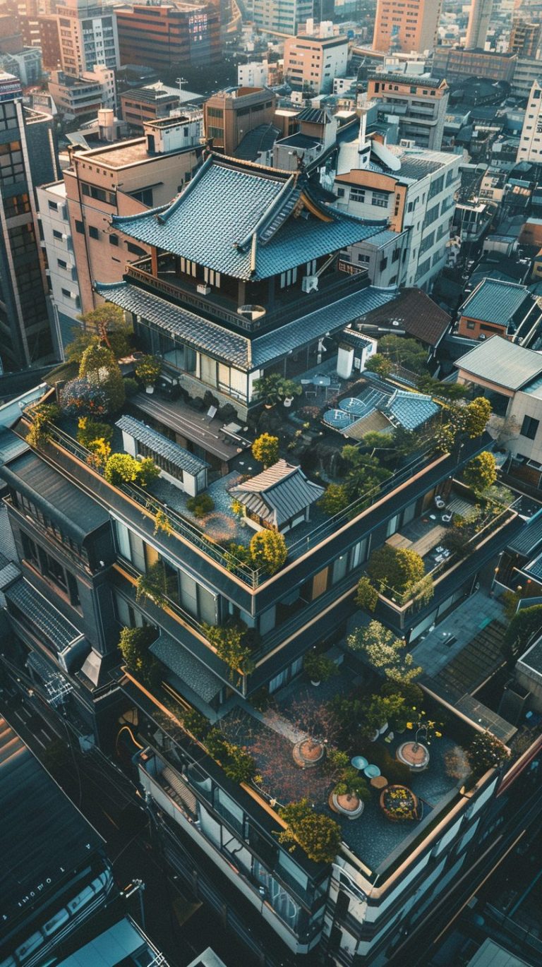 Traditional Japanese Houses Built On Modern Buildings’ Rooftops