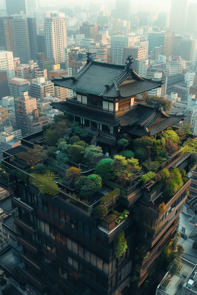 Traditional Japanese Houses Built On Modern Buildings’ Rooftops