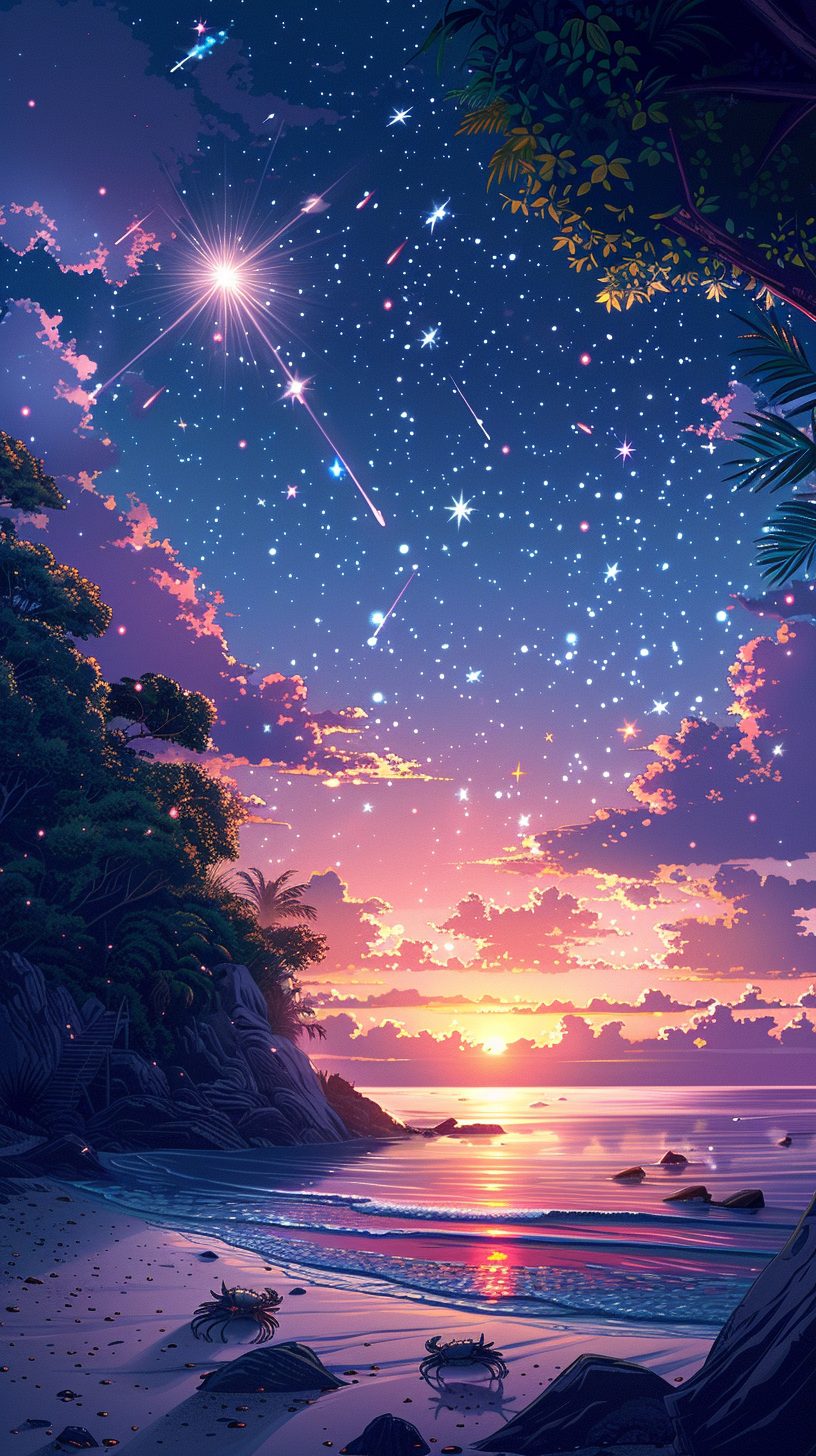 A Beach with Shooting Stars – Anime Vibes