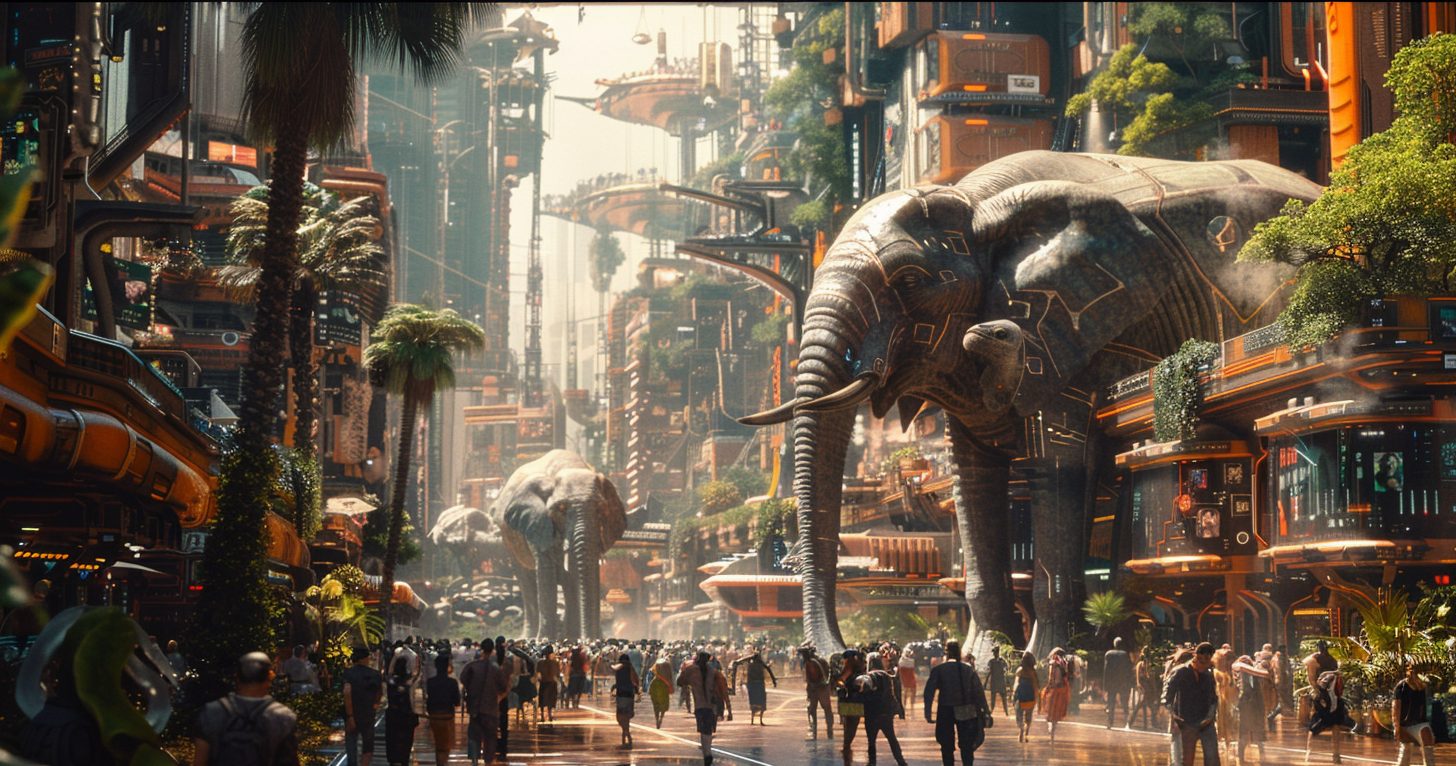 A Futuristic City Where Animals and Humans Coexist