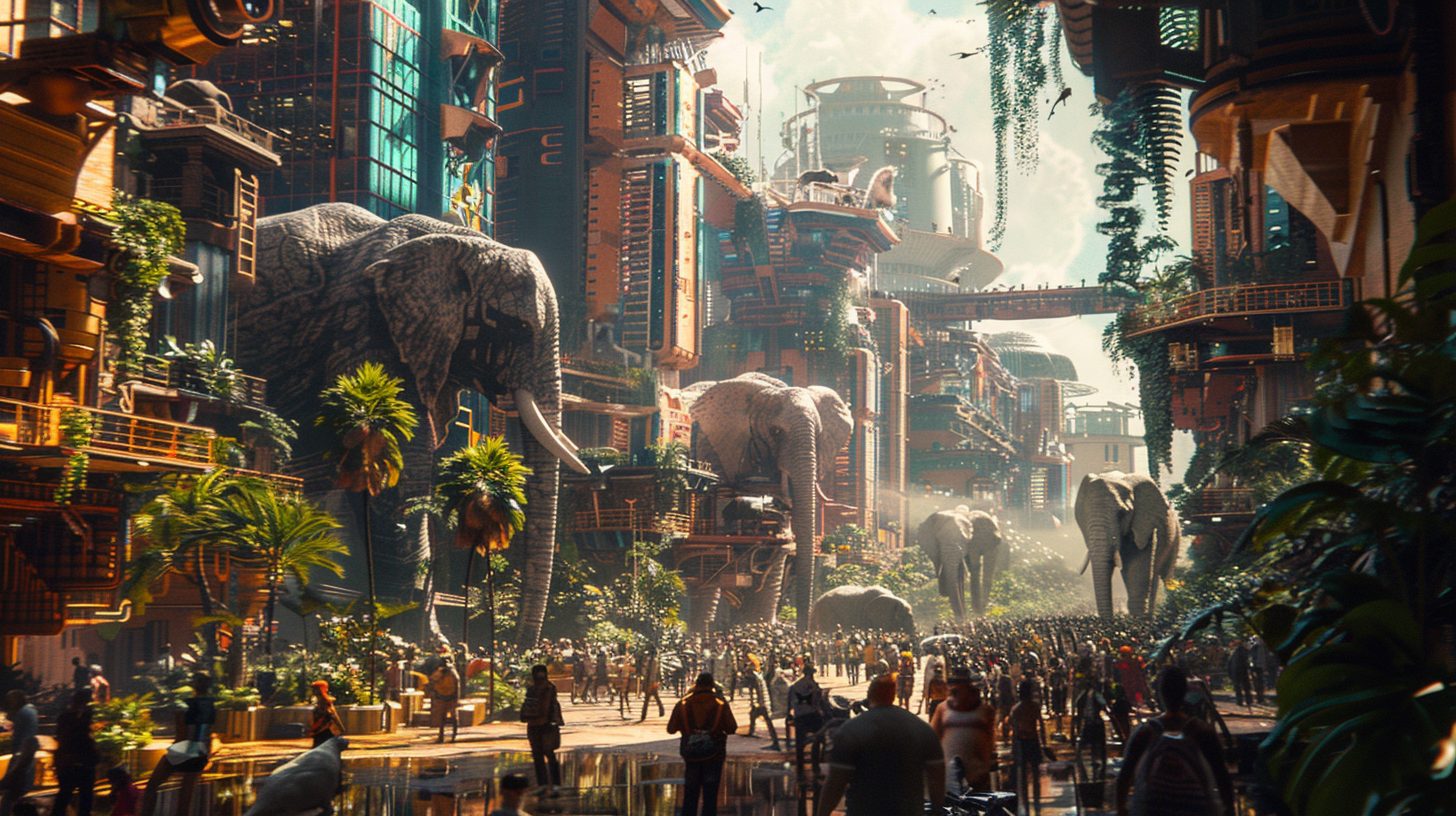 A Futuristic City Where Animals and Humans Coexist