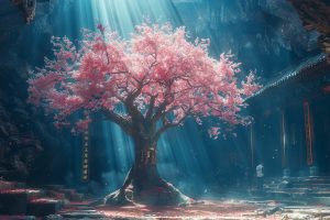 Cherry Blossom Tree within a Sacred Cave in Japan