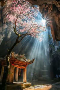Cherry Blossom Tree within a Sacred Cave in Japan