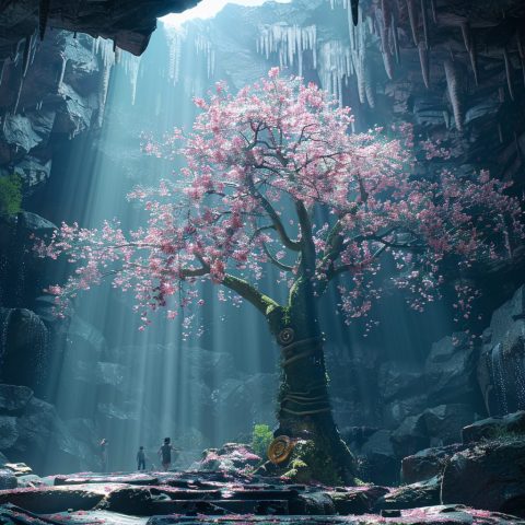 Cherry Blossom Tree within a Sacred Cave in Japan