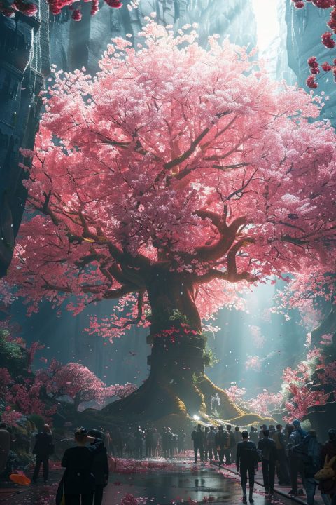 Cherry Blossom Tree within a Sacred Cave in Japan