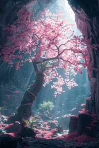 Cherry Blossom Tree within a Sacred Cave in Japan