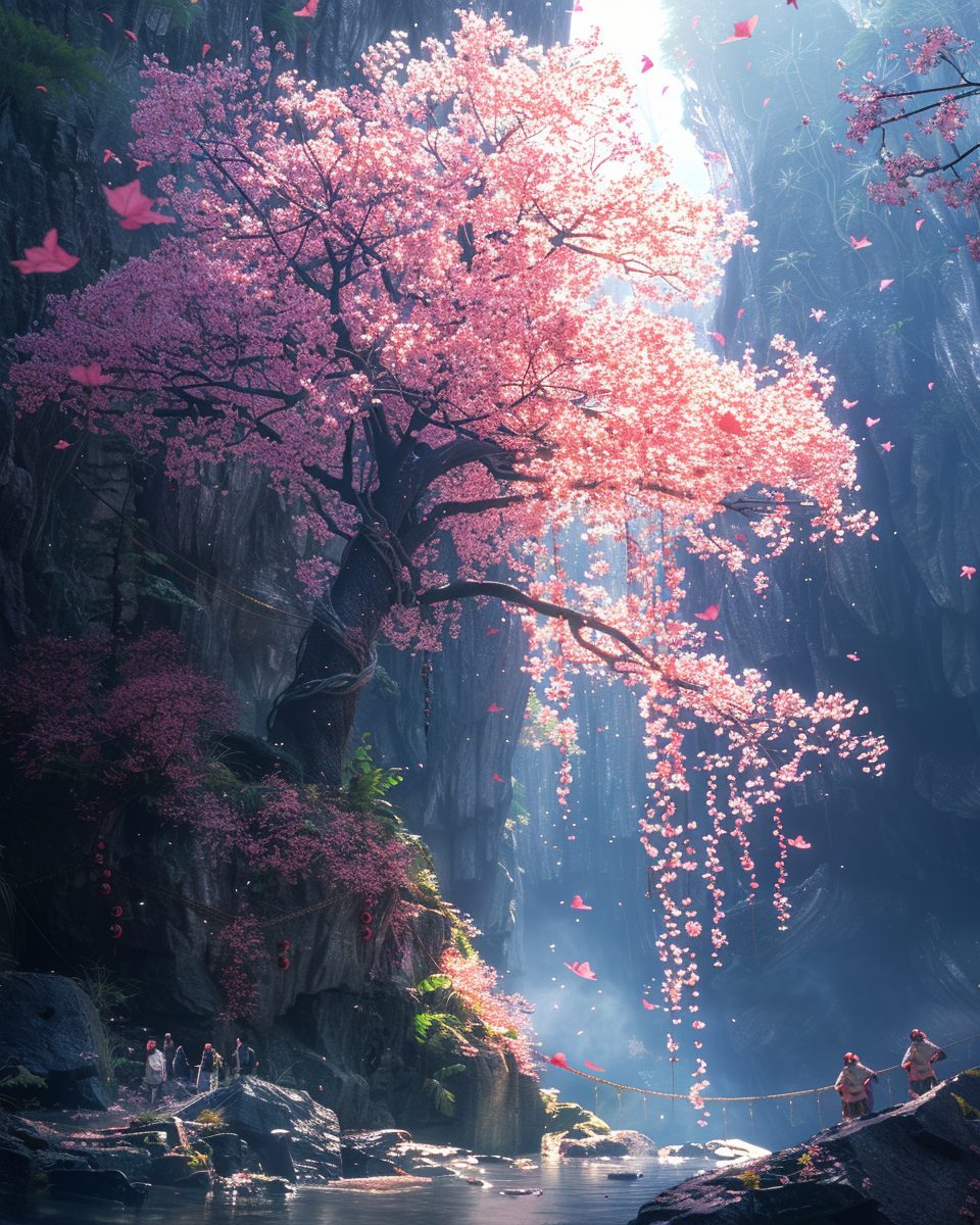Cherry Blossom Tree within a Sacred Cave in Japan