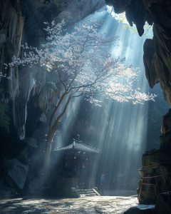 Cherry Blossom Tree within a Sacred Cave in Japan