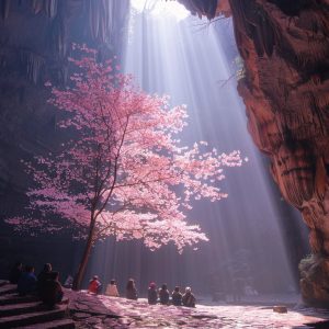 Cherry Blossom Tree within a Sacred Cave in Japan