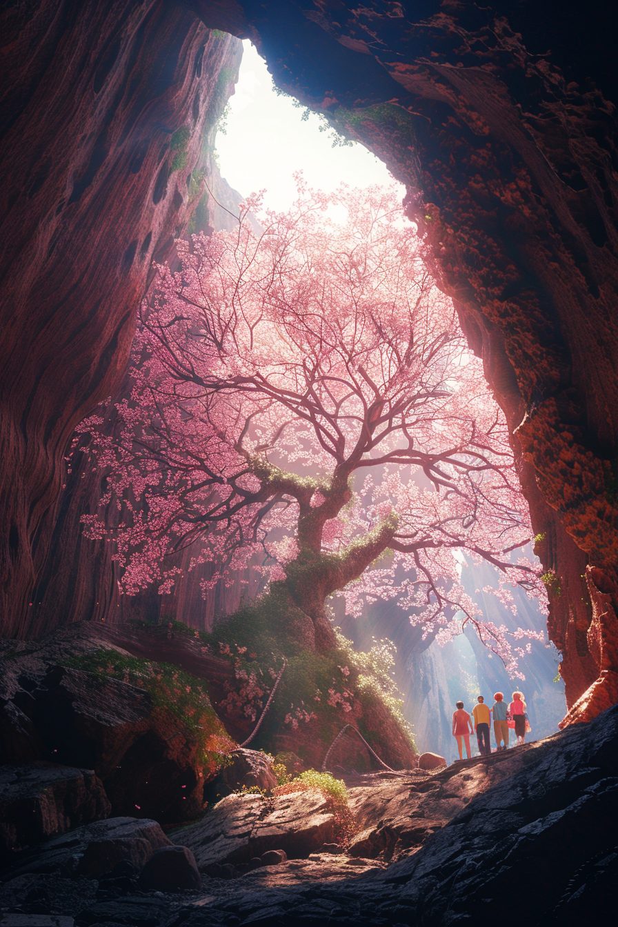 Cherry Blossom Tree within a Sacred Cave in Japan