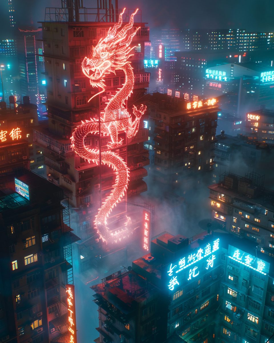 Neo Hong Kong City’s Neon Dragon Holograms