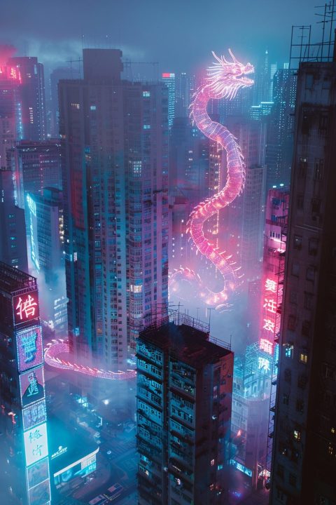 Neo Hong Kong City’s Neon Dragon Holograms