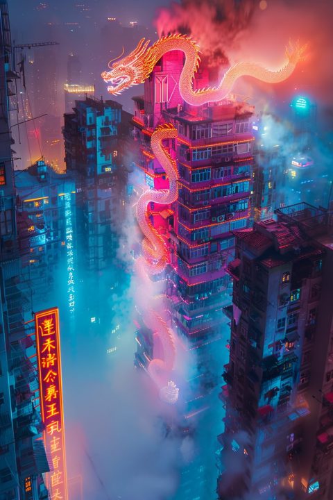 Neo Hong Kong City’s Neon Dragon Holograms
